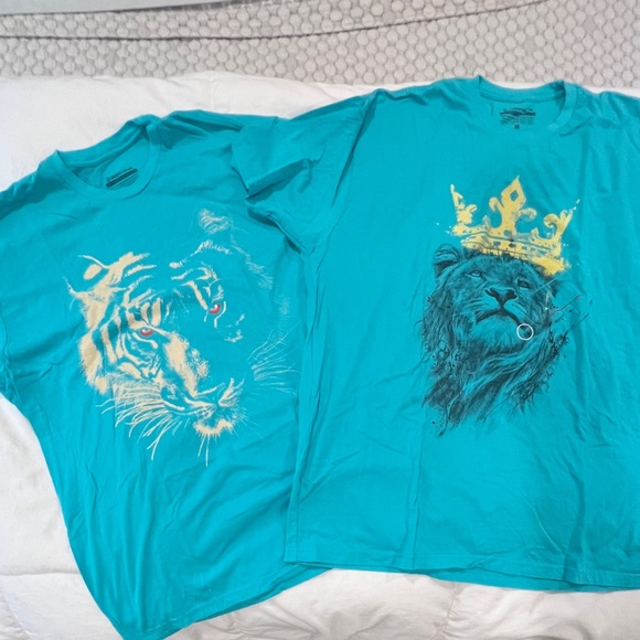 Design By Humans | Shirts | Two Teal Graphic Lion And Tiger Tshirts ...